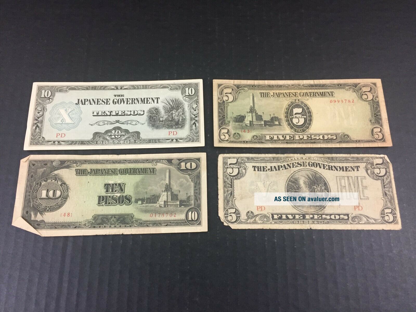 WWII Japanese Japan Invasion Paper Money Notes 5 Five 10 Ten Pesos ...