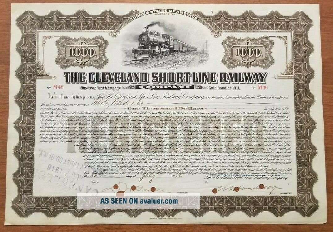 Vanderbilt Signed Cleveland Short Line Railway Company Bond Stock ...