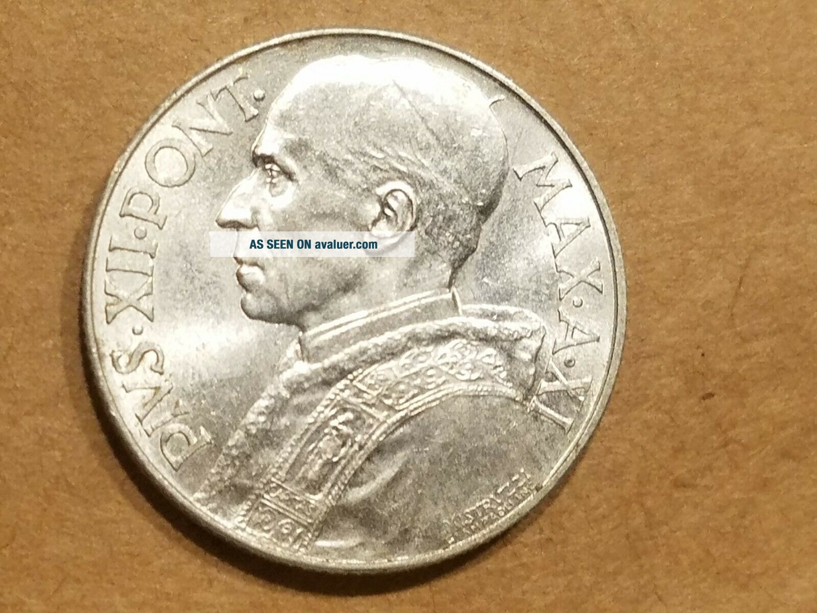 1949 Vatican City 5 Lire Coin Holy See Pope Pius XII UNCIRCULATED UNC ...