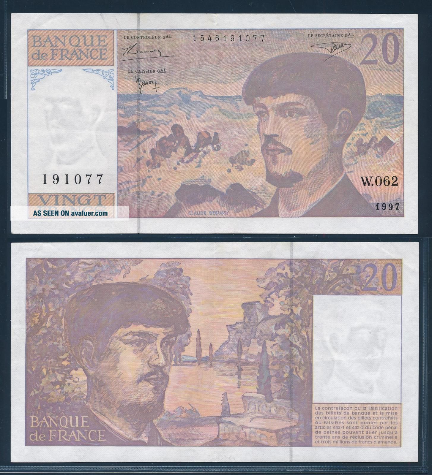 [94776] France 1997 20 Francs Bank Note VF, P151i | #10009724