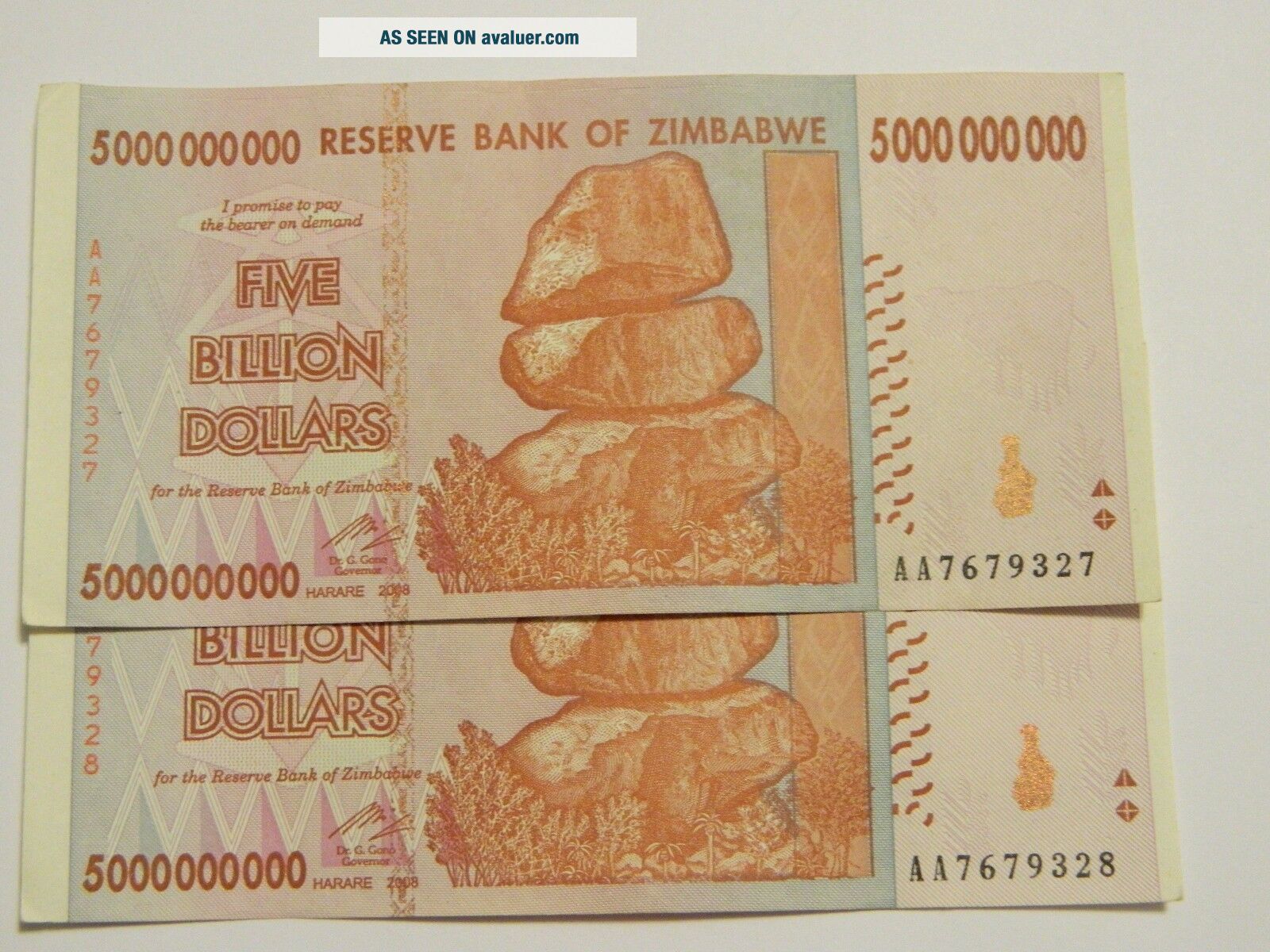 Zimbabwe 5 Billion Dollars Banknote AA Two Sequential | #10015178