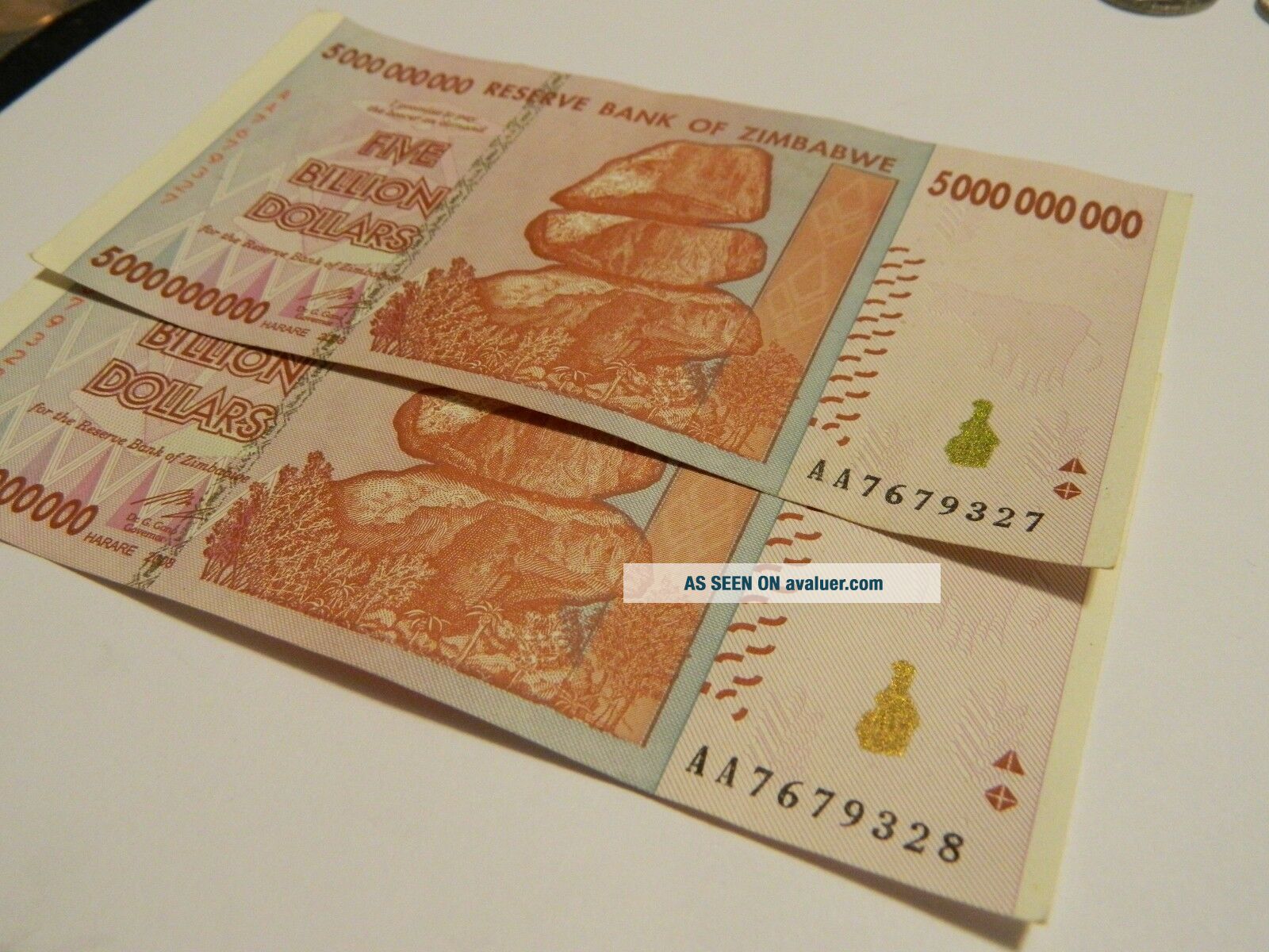 Zimbabwe 5 Billion Dollars Banknote AA Two Sequential | #10015178