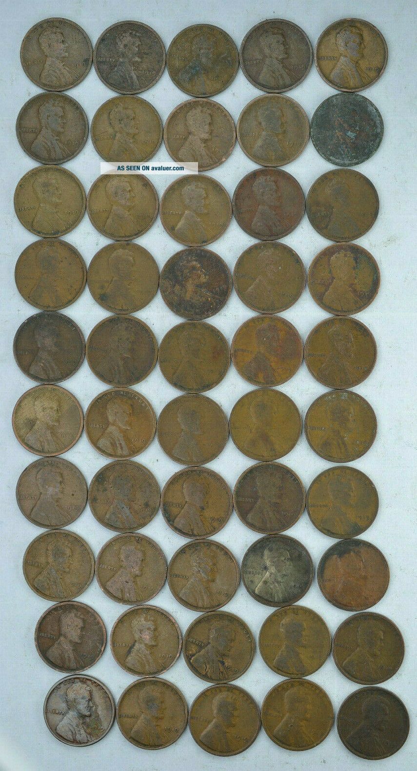 Roll Of 50 Circulated 1919 P Lincoln Wheat Cents | #10042781