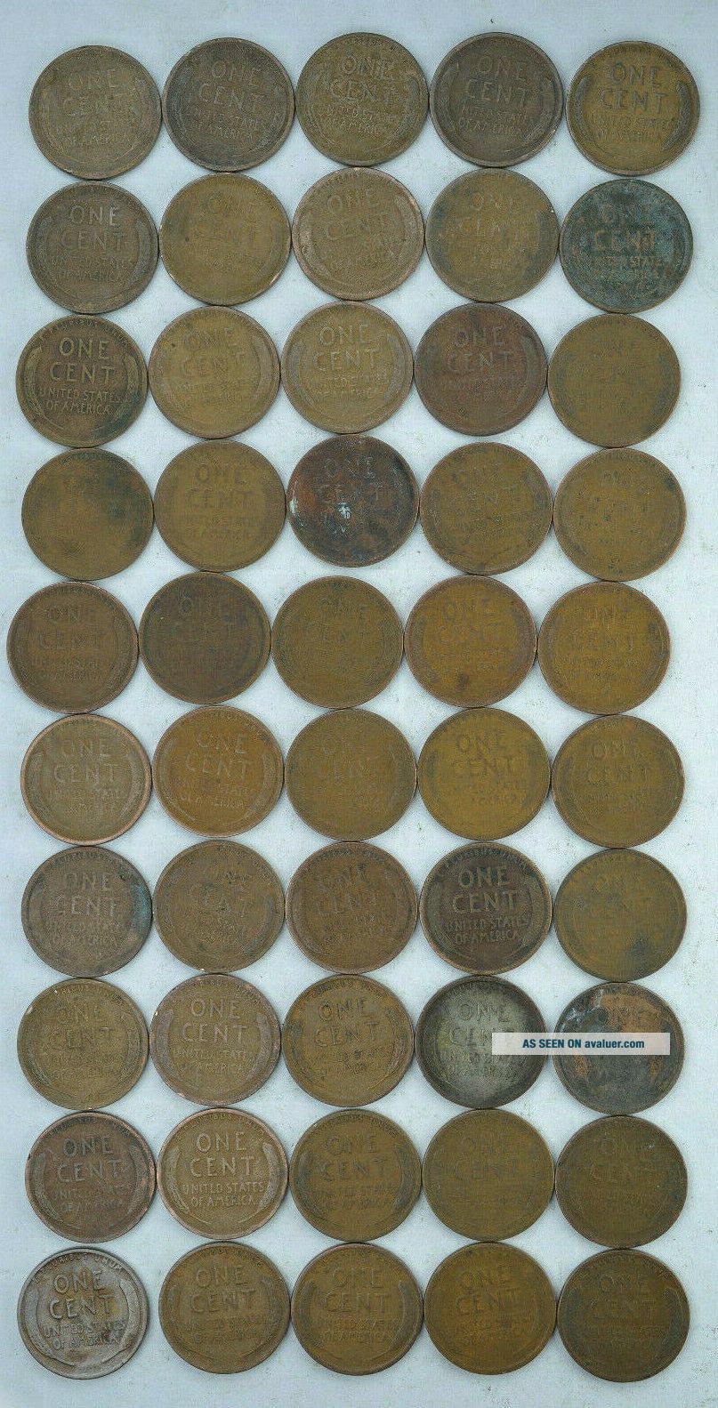 Roll Of 50 Circulated 1919 P Lincoln Wheat Cents | #10042781
