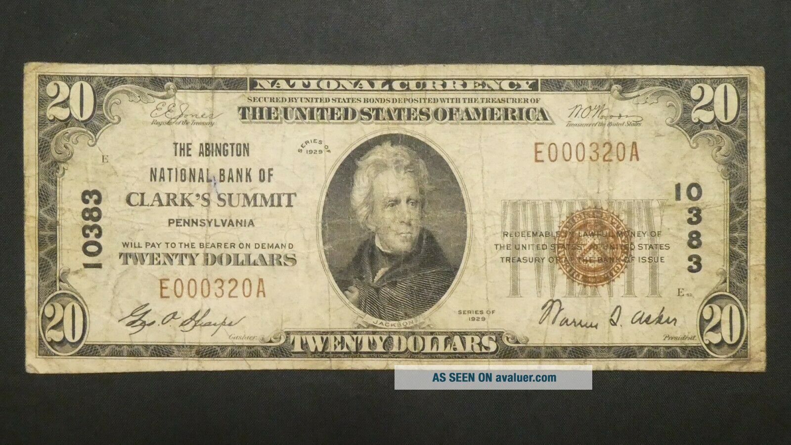 1929 $20 Dollars The First National Bank Of CLARK ' S SMITH ...