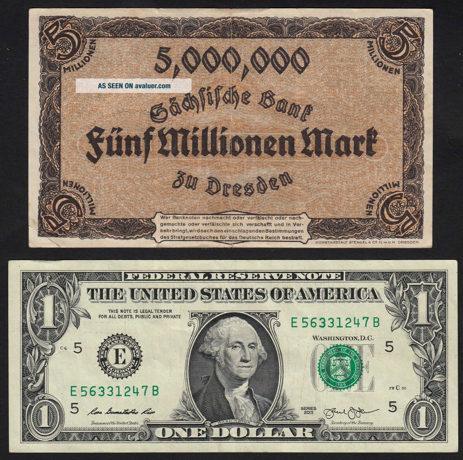1923 5 Million Mark German State Saxony Old Emergency Money Banknote P ...