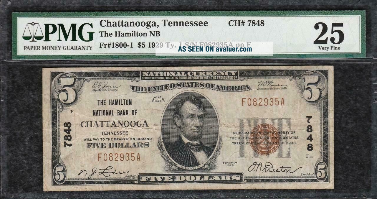 1929 $5 Hamilton National Bank Of Chattanooga Tennessee TN PMG Very ...