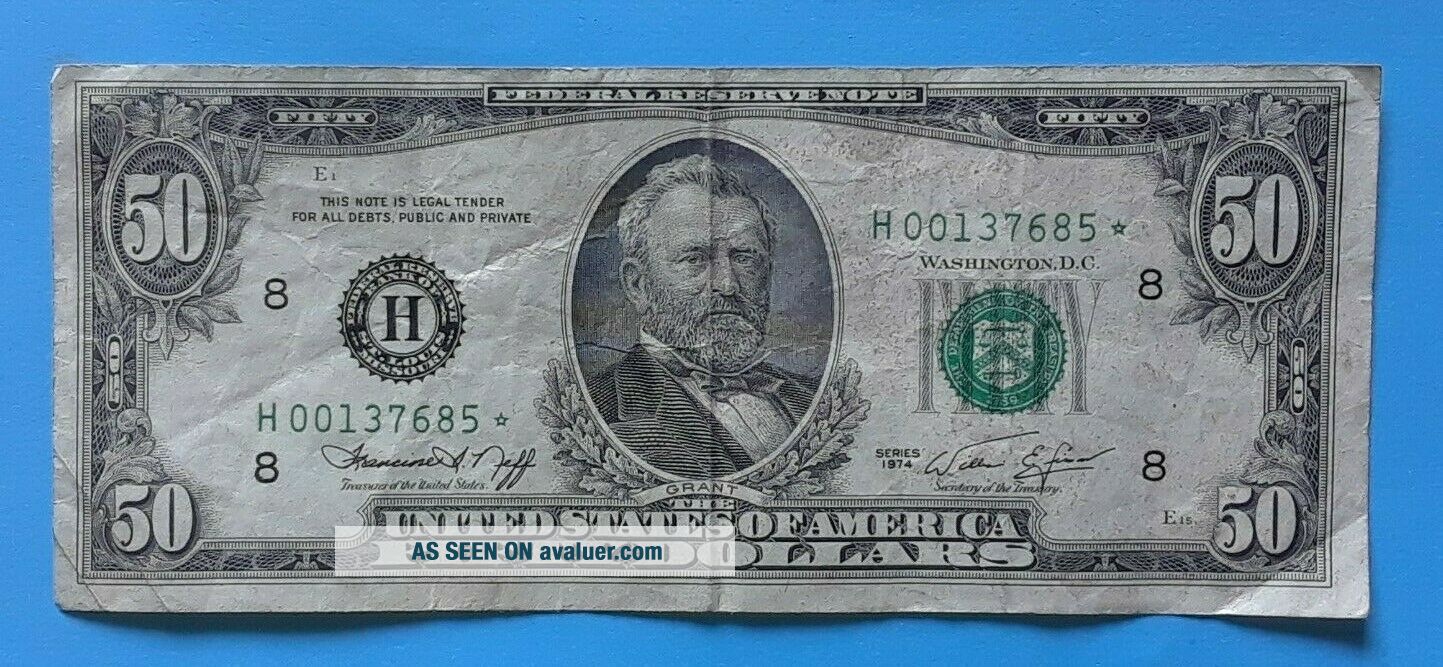 1974 USA FIFTY DOLLAR BILL STAR NOTE Federal Reserve St Louis MO ...