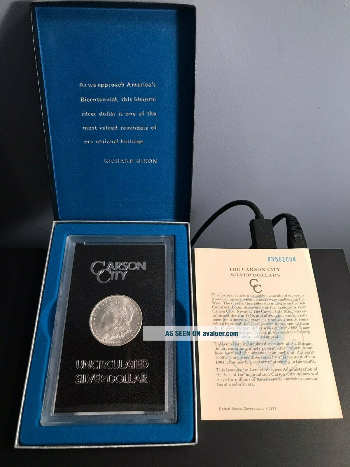 1883 - CC Carson City Uncirculated Morgan Silver Dollar And Certificate ...