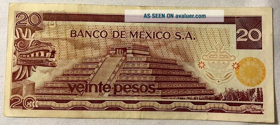MEXICO MEXICAN 64b VG OLD 1973 20 PESOS BANKNOTE PAPER MONEY BILL NOTE ...