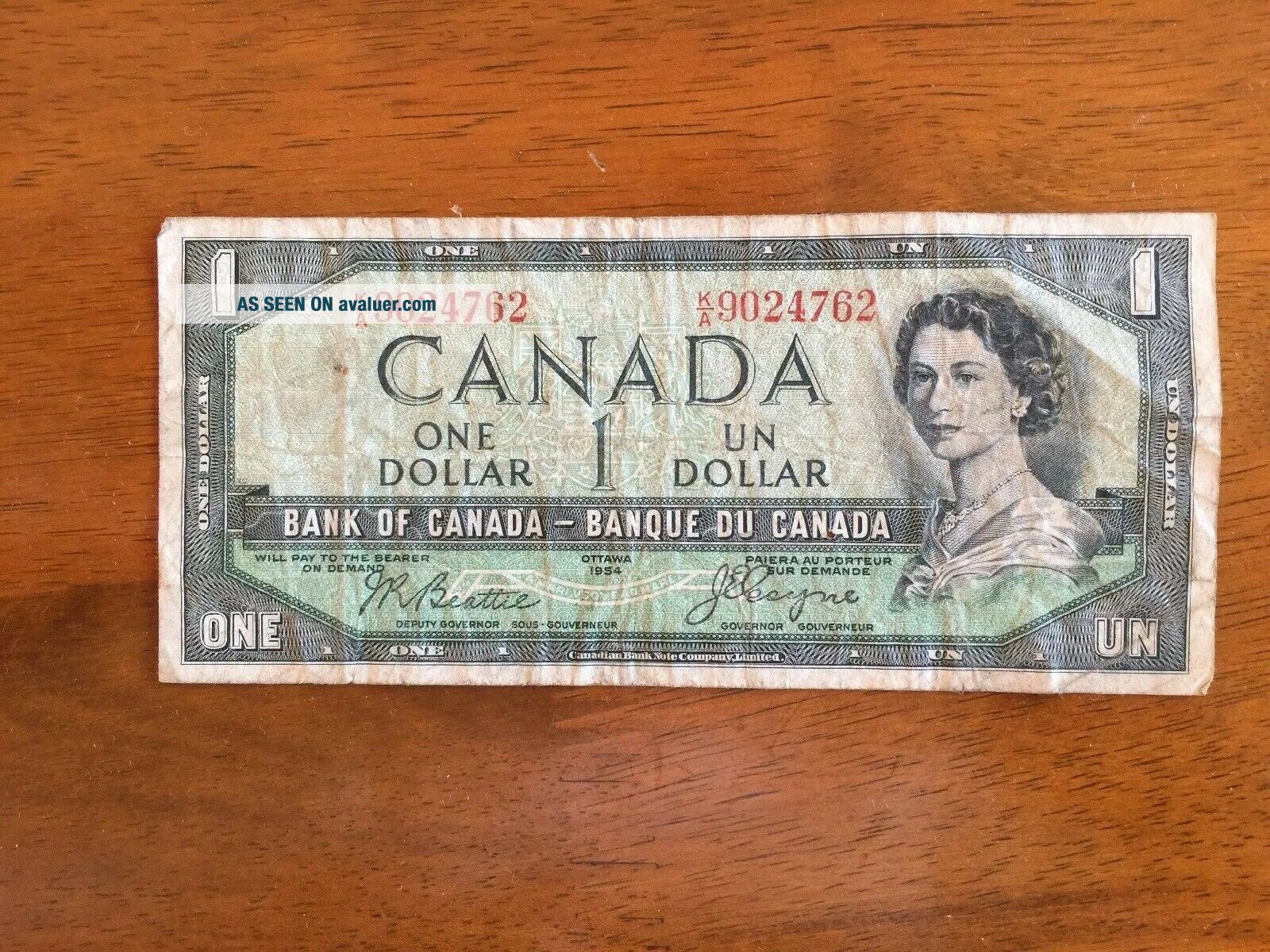 1954 Bank Of Canada One Dollar Note Vintage Canadian Bills $1 (9024762 ...