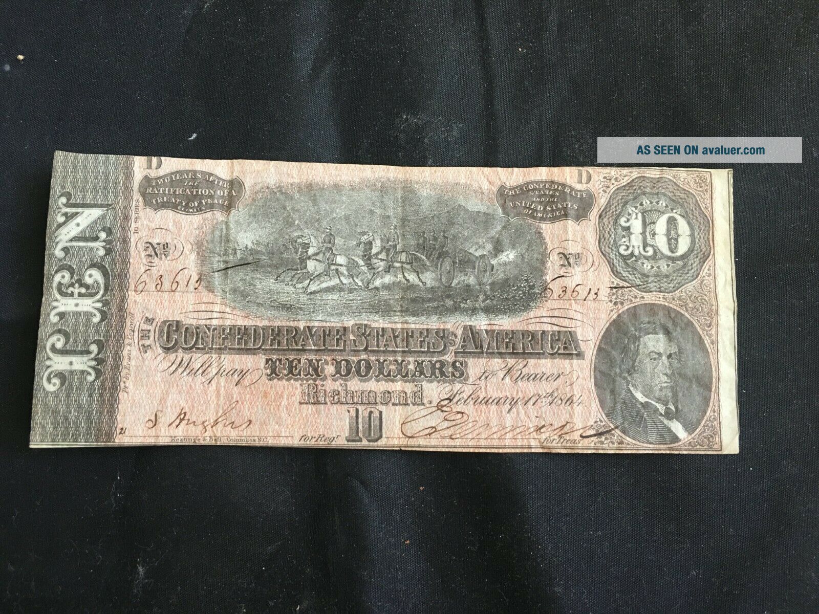 1864 CIVIL WAR CONFEDERATE MONEY $10 TEN DOLLAR NOTE BILL RICHMOND VA ...