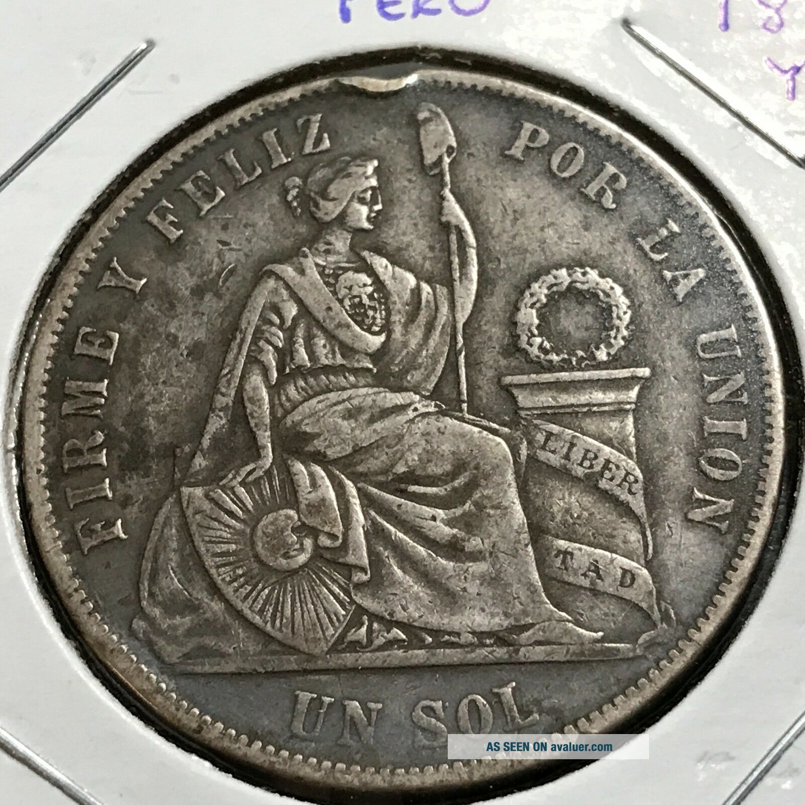 1870 YJ PERU SILVER ONE SOL CROWN COIN | #10393783