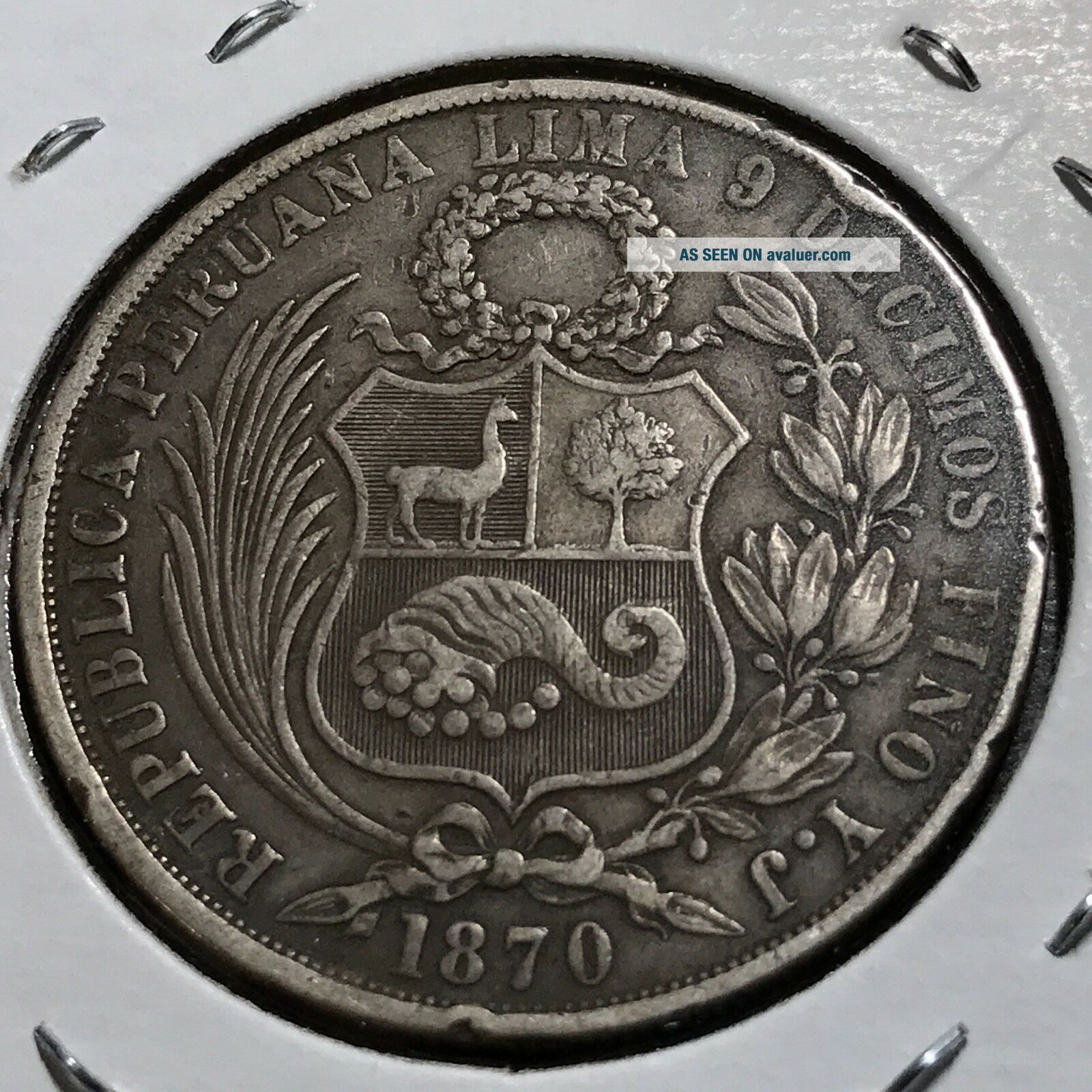 1870 YJ PERU SILVER ONE SOL CROWN COIN | #10393783