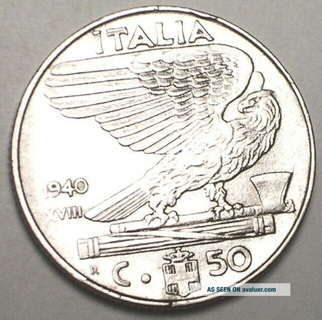 1940 Italy Italian 50 Centesimi WWII Era Eagle Coin VF, | #10474093