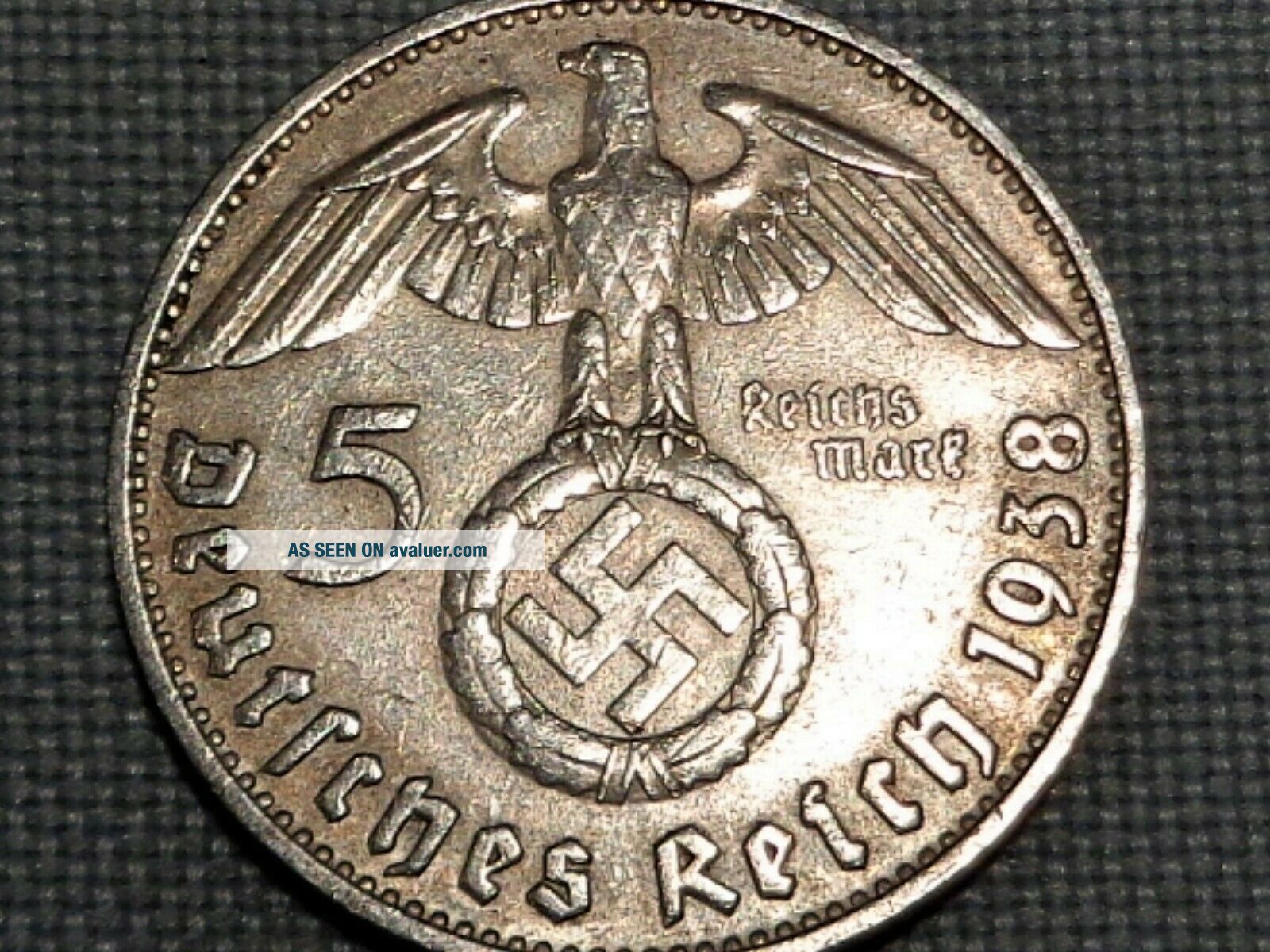 Third Reich Nazi WWII Hitler Silver 1938 D Munich 5 Reichs Mark ...