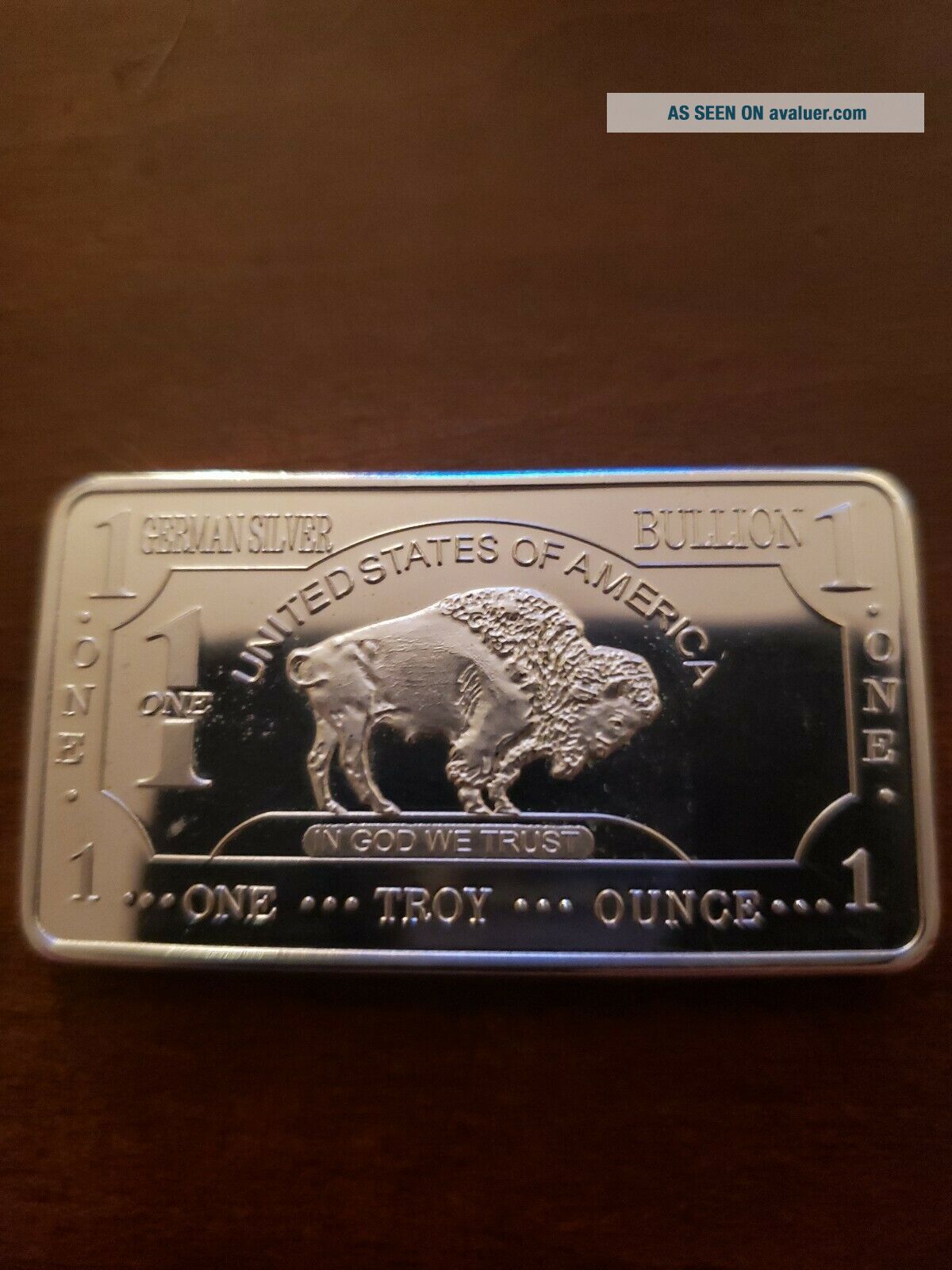 U. S. A German Silver Bullion Buffalo 1 Troy OZ German Silver Bar SHIPS ...