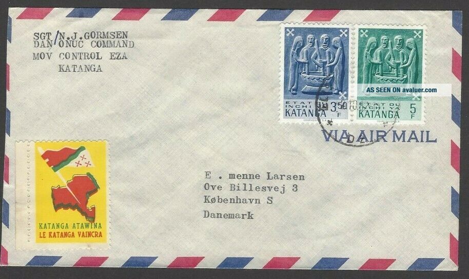 Katanga 1961 ONUC Cover To Denmark With MAP Poster Stamp | #10796809
