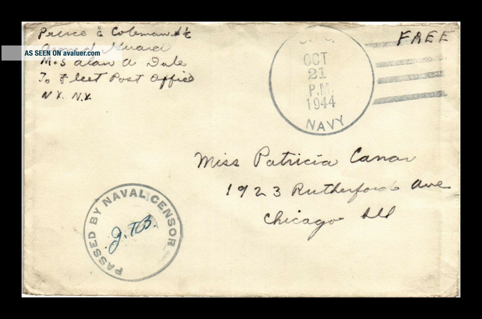 DR JIM STAMPS US FRANK WORLD WAR II NAVAL CENSOR PASSED LADIES COVER ...