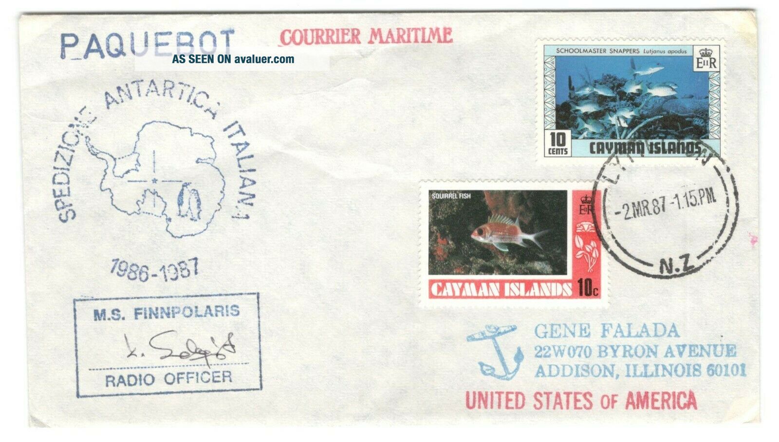 1987 Cayman Islands Antarctic Paquebot Cover Signed By Radio Officer W ...