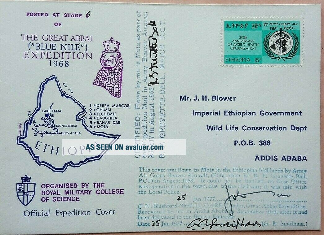 ETHIOPIA 1968 BLUE NILE EXPEDITION COVER SIGNED BY JOHN BLASHFORD ...