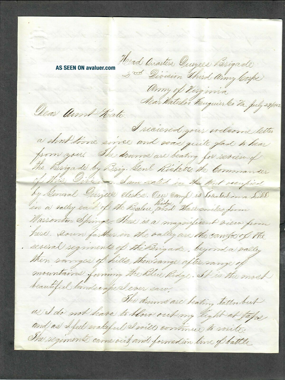 Civil War Soldiers Letter July 1862 Near Waterloo VA Transcribed ...