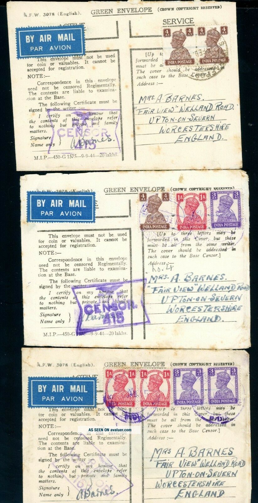 India World War II RAF Censor Covers 3 Items (Au389) | #11043886