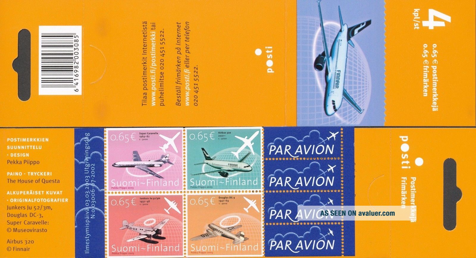 Finland 2003 MNH Booklet - Airplanes - Aviation - Junkers Caravelle ...