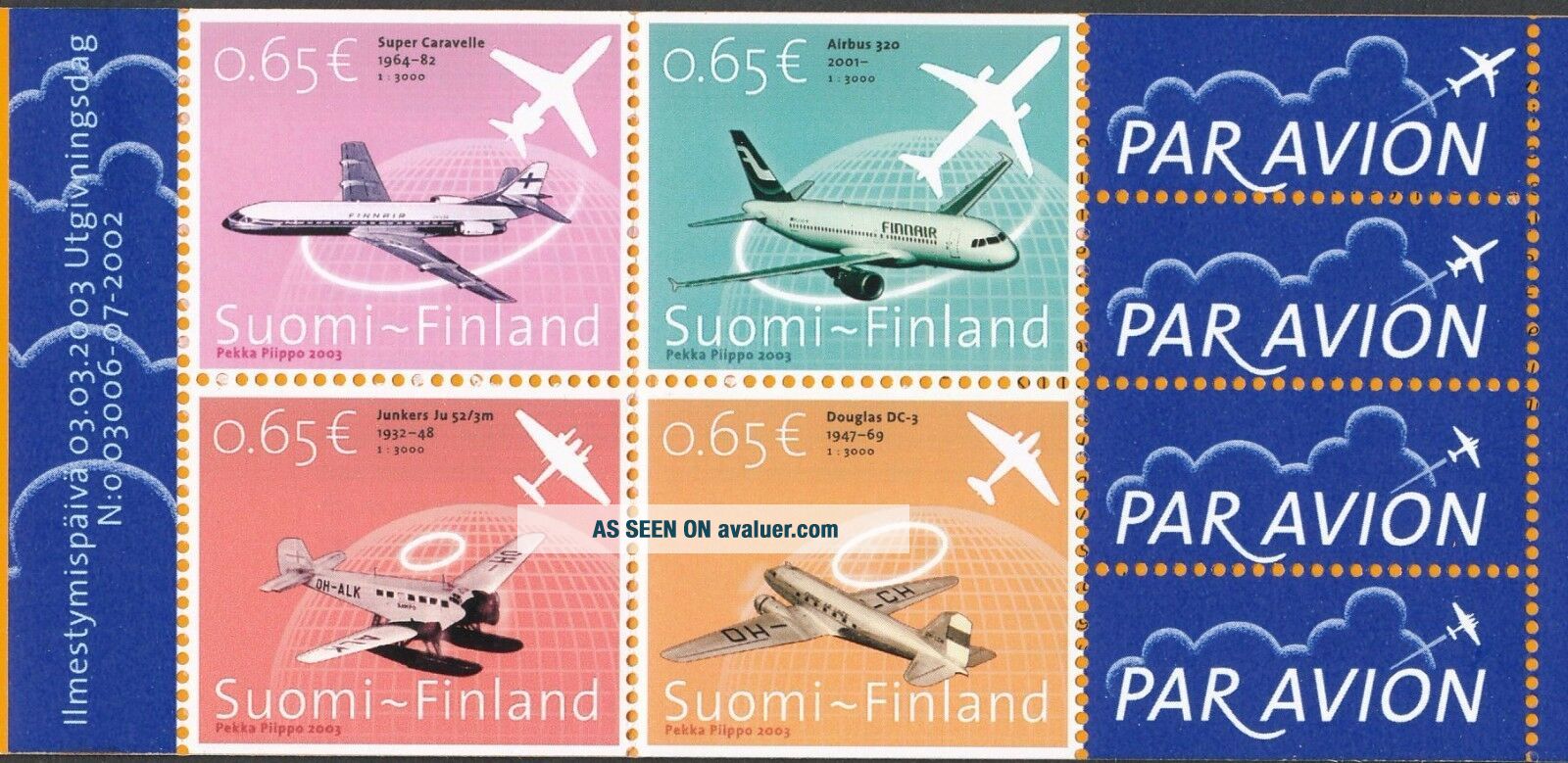 Finland 2003 MNH Booklet - Airplanes - Aviation - Junkers Caravelle ...