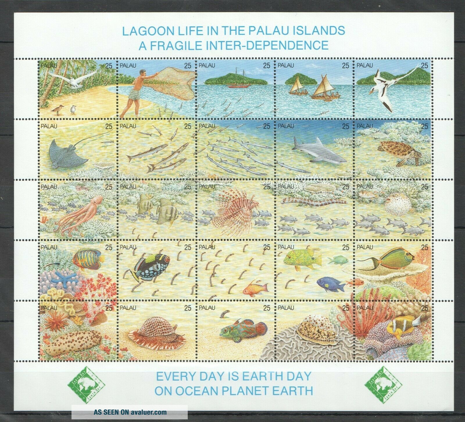 H1387 1990 PALAU FISH MARINE LIFE LAGOON LIFE EARTH DAY MICHEL 30 EURO ...