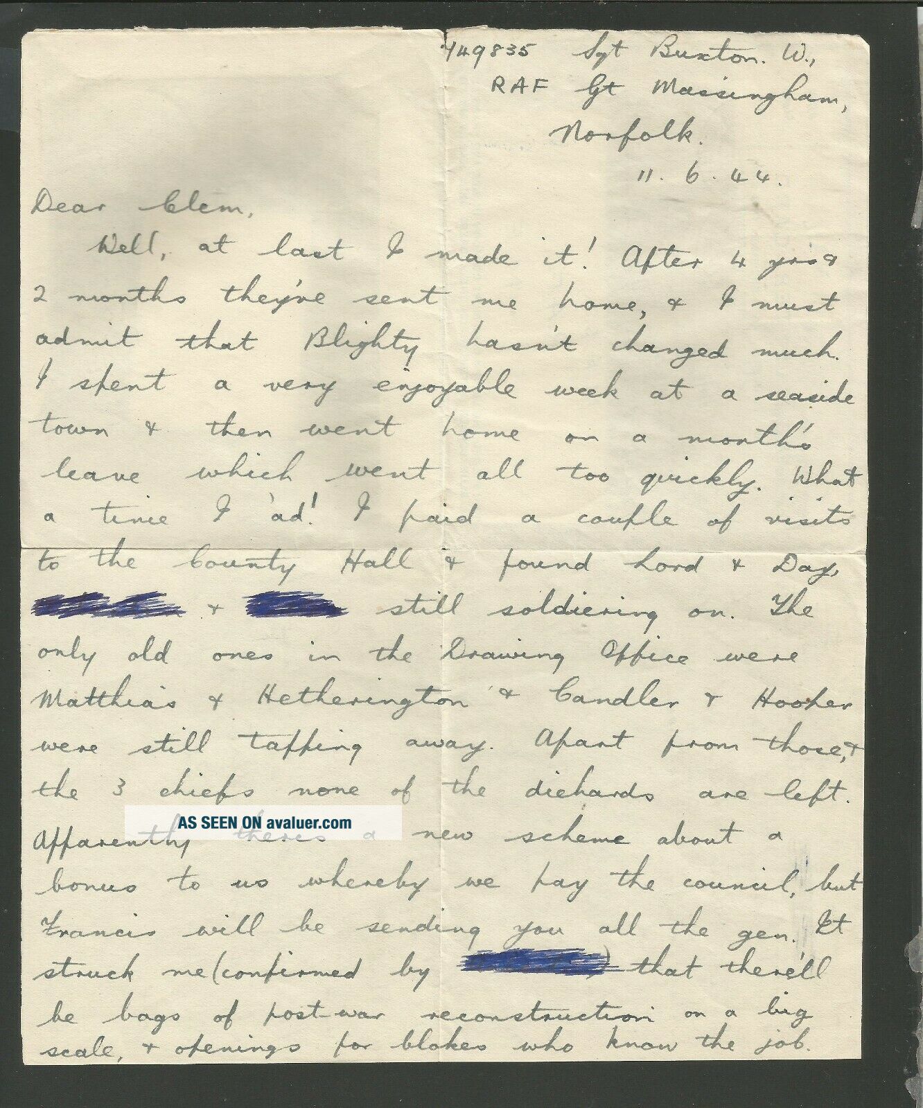 JUNE 1944 BRITISH AIR LETTER HAND CENSORED FORWARDED TO ARMY HQ IN ...