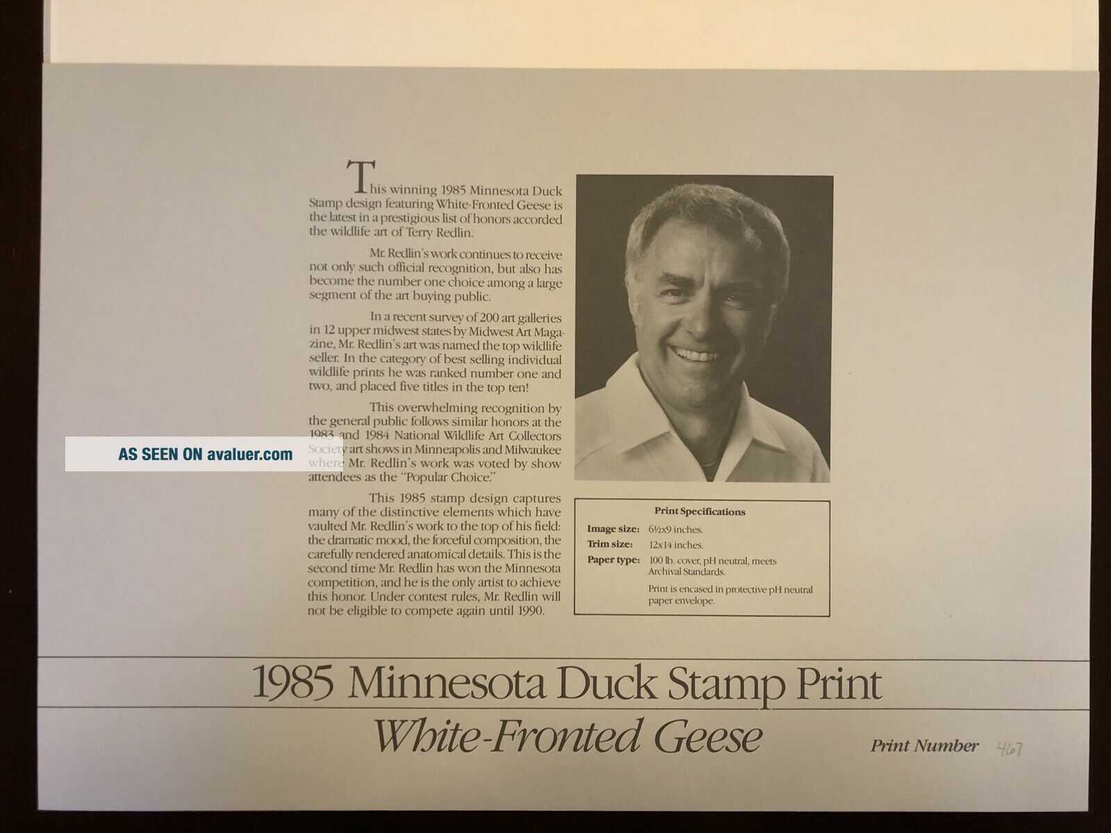 1985 Minnesota Duck Stamp Print By Terry Redlin SIGNED STAMP | #11295963