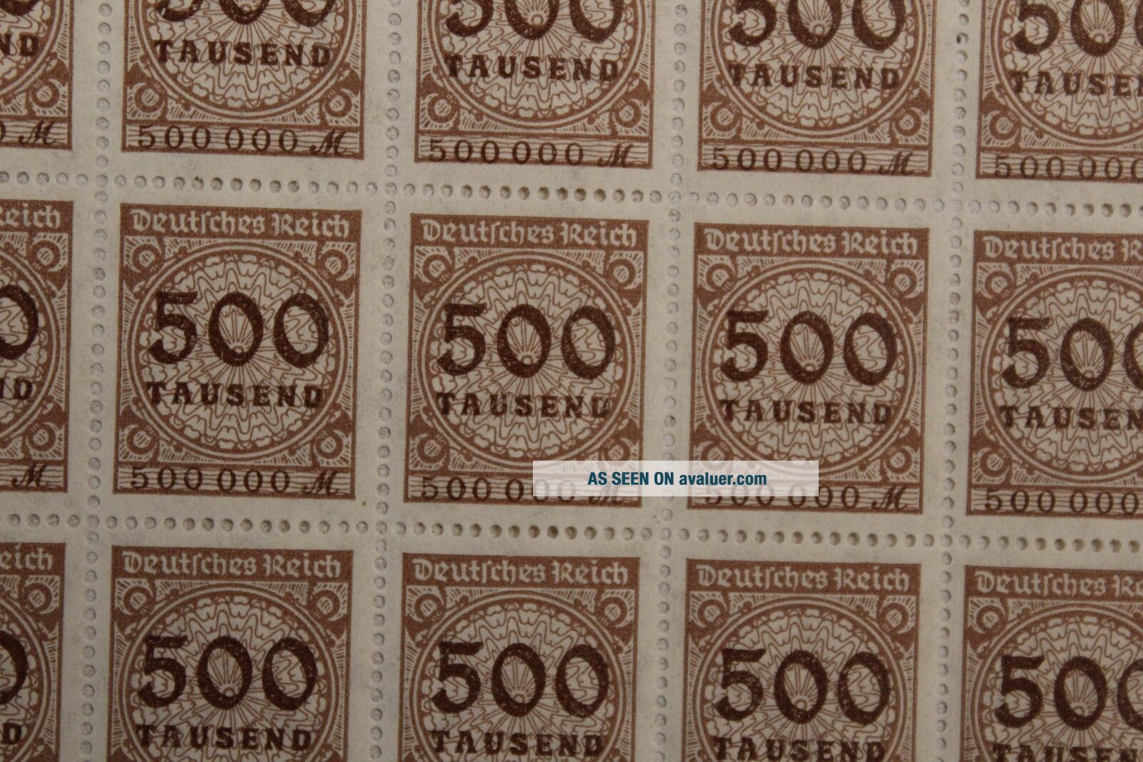 DEUTSCHE REICH WEIMAR REP 1923 Inflation 500 Tausend FULL SHEET STAMPS ...