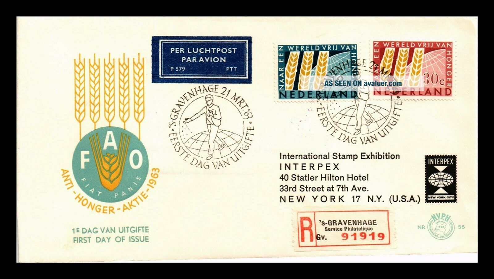 DR JIM STAMPS FREEDOM FROM HUNGER FDC NETHERLANDS REGISTERED MONARCH ...