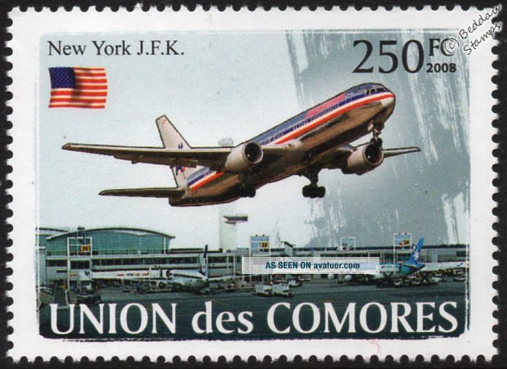 York JFK Airport & American Airlines Boeing 737 Airliner Aircraft Stamp ...