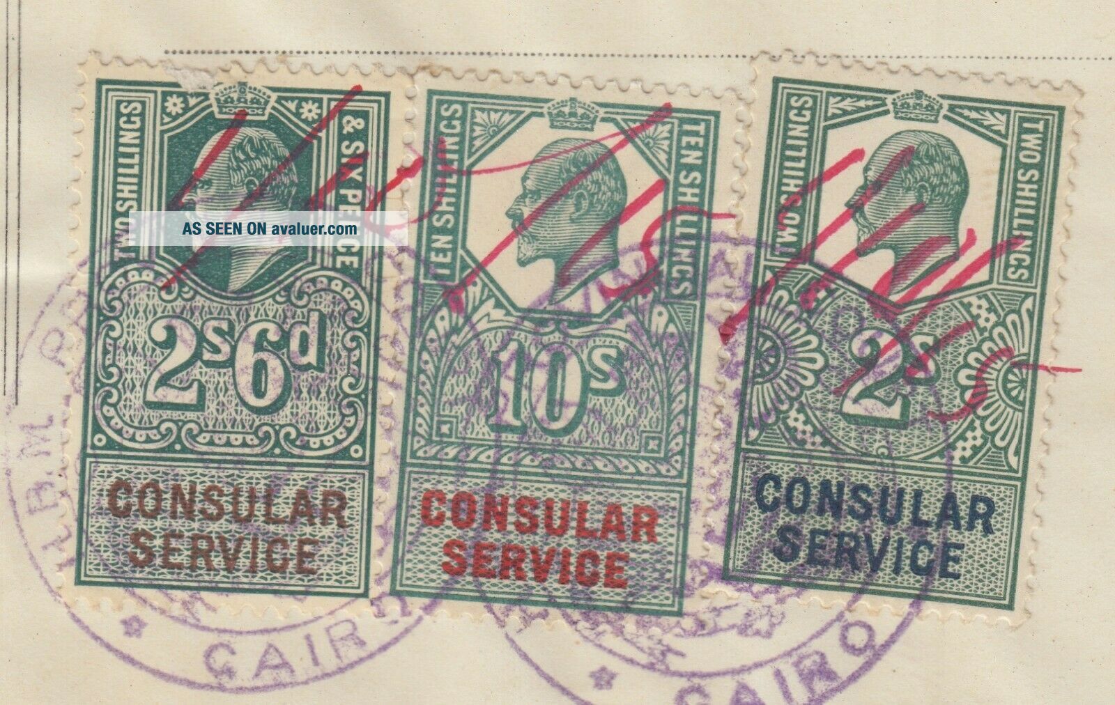 EGYPT GREAT BRITAIN 1915 RECEIPT BRITISH COURT CONSULAR REVENUE STAMPS ...