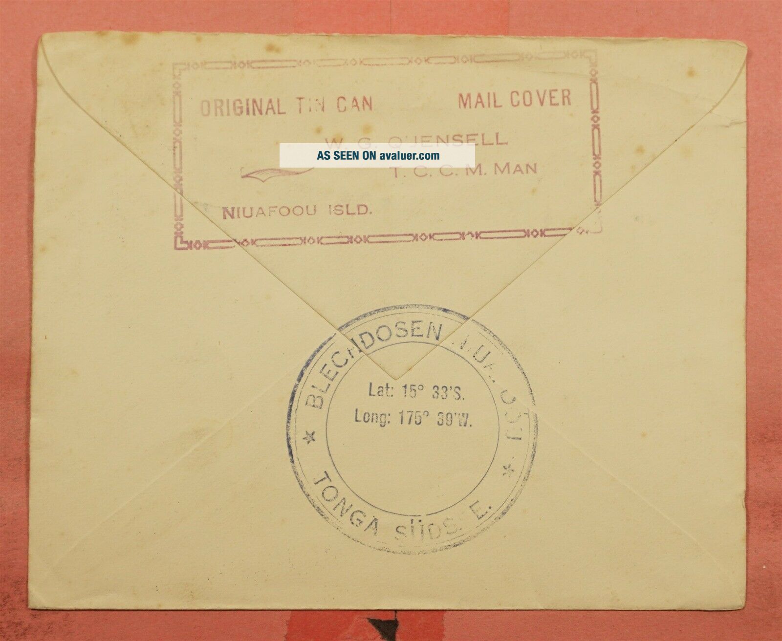 1936 TONGA TIN CAN MAIL FROM MENOWAI STEAMER NIUAFO ' OU TO ZEALAND ...