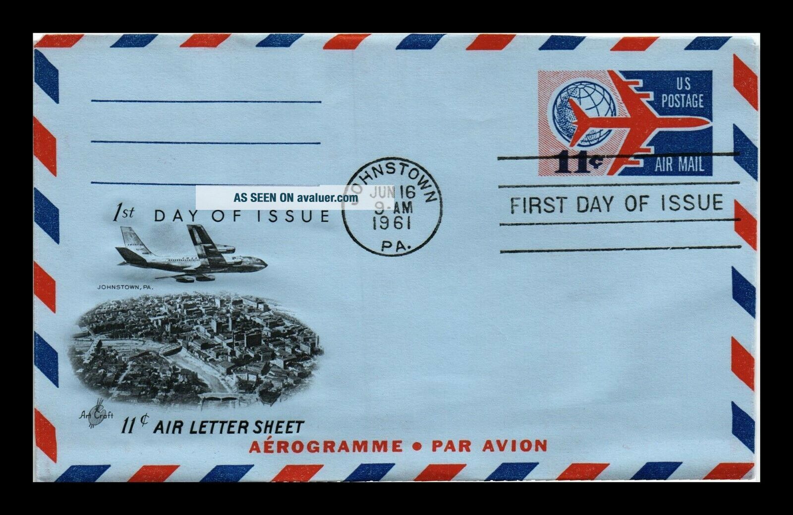 DR JIM STAMPS US ELEVEN CENT AIR MAIL LETTER SHEET FDC ART CRAFT COVER ...