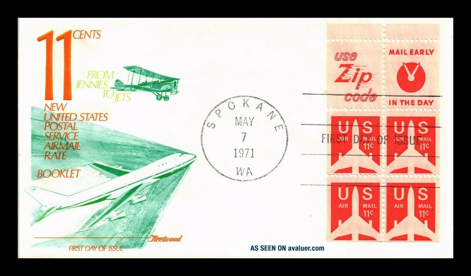 DR JIM STAMPS US ELEVEN CENT AIR MAIL BOOKLET PANE FIRST DAY COVER ...
