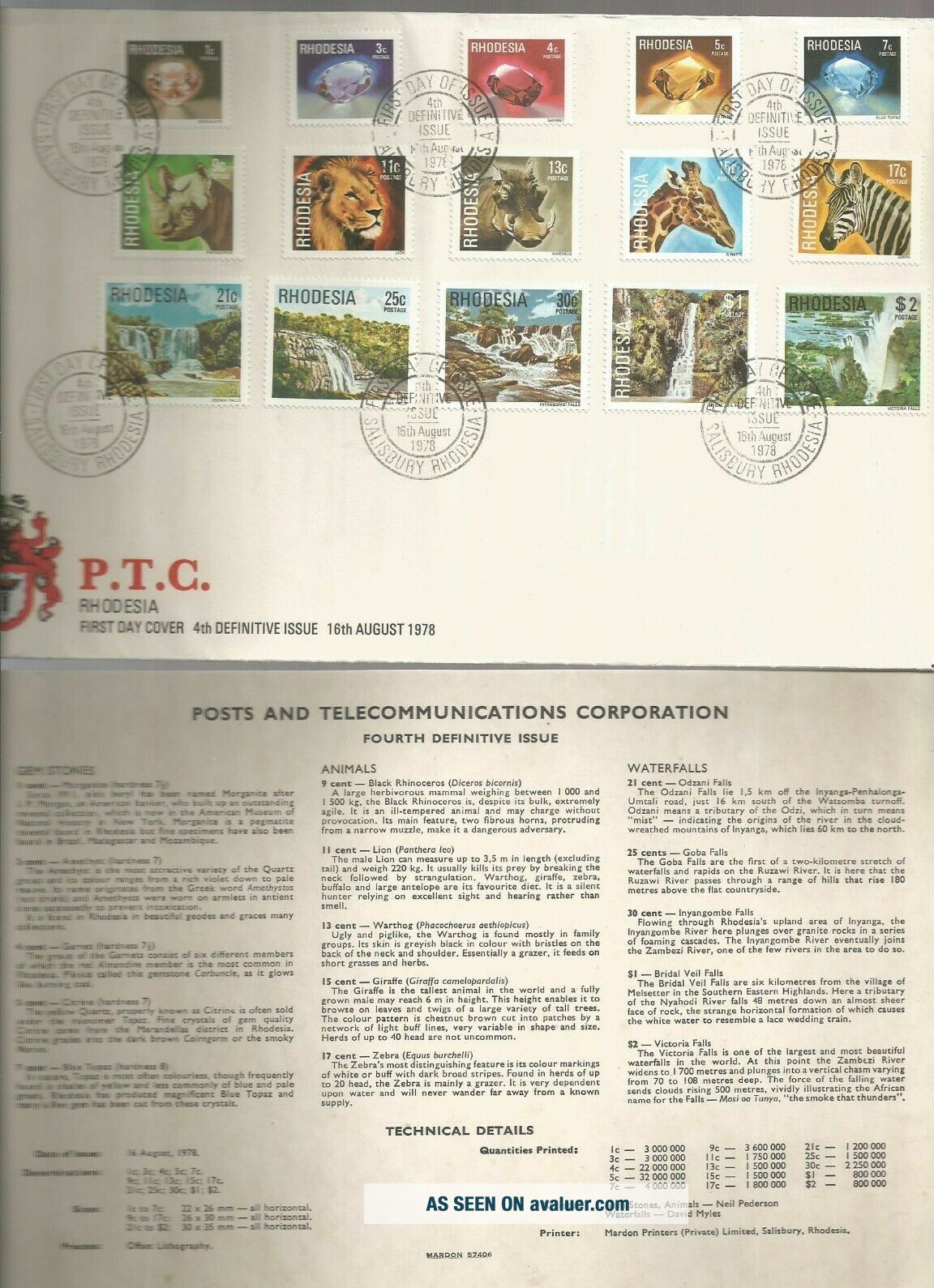 RHODESIA FDC DEFINITIVE ISSUE 16 - 08 - 1978 UPTO $2 | #11994777