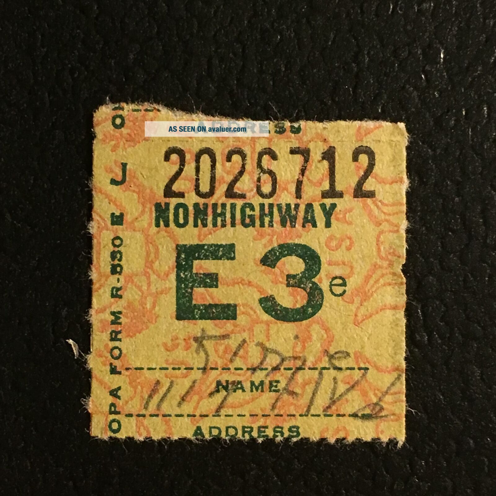 E3e WWII Mileage Ration Stamp - OPA FORM R - 550 K | #12089394