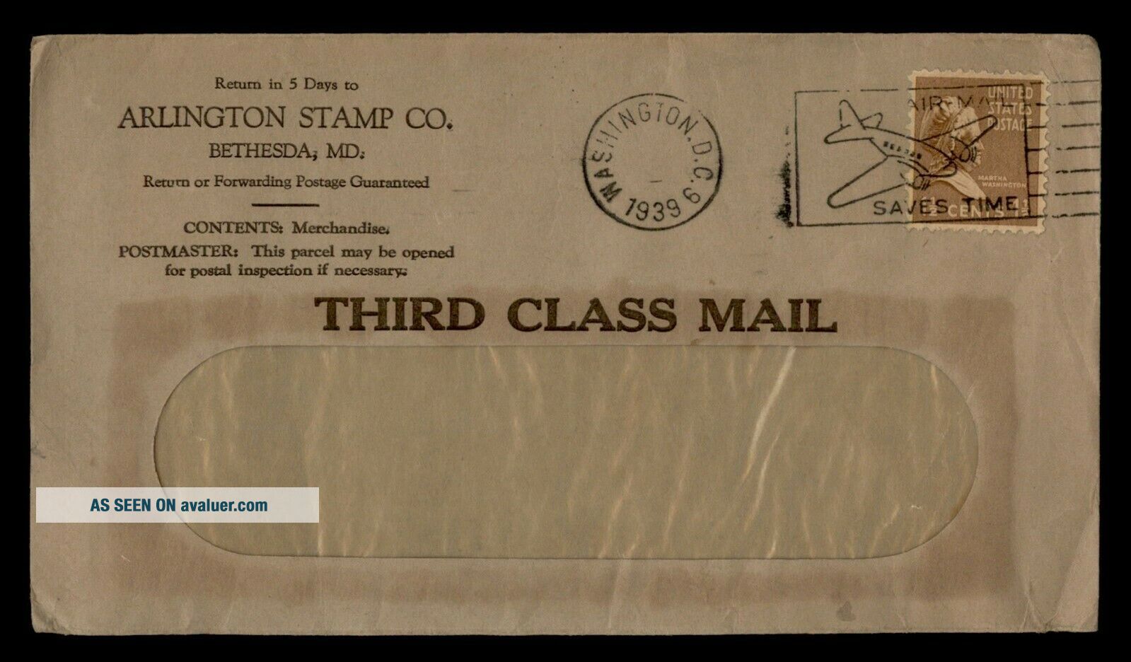 DR WHO 1939 WASHINGTON DC SLOGAN CANCEL PREXIE ADVERTISING STAMP CO ...