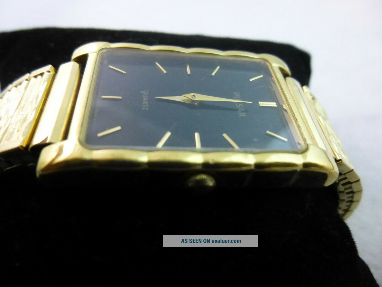 PULSAR BY SEIKO QUARTZ SQUARE MEN CLASSIC BATTERY GOLD BLACK FACE ...