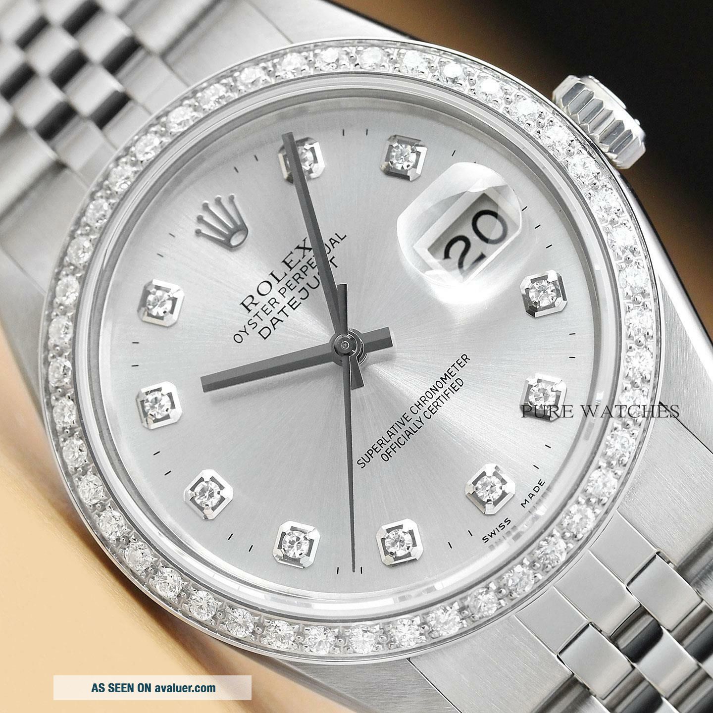 MENS ROLEX DATEJUST SILVER DIAMOND DIAL 18K WHITE GOLD STAINLESS STEEL ...