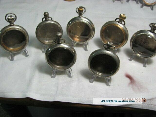 Seven 18 Size Silveroid Complete Pocket Watch Cases With Glass Crystals ...