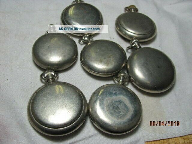 Seven 18 Size Silveroid Complete Pocket Watch Cases With Glass Crystals ...