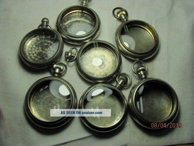 Seven 18 Size Silveroid Complete Pocket Watch Cases With Glass Crystals ...