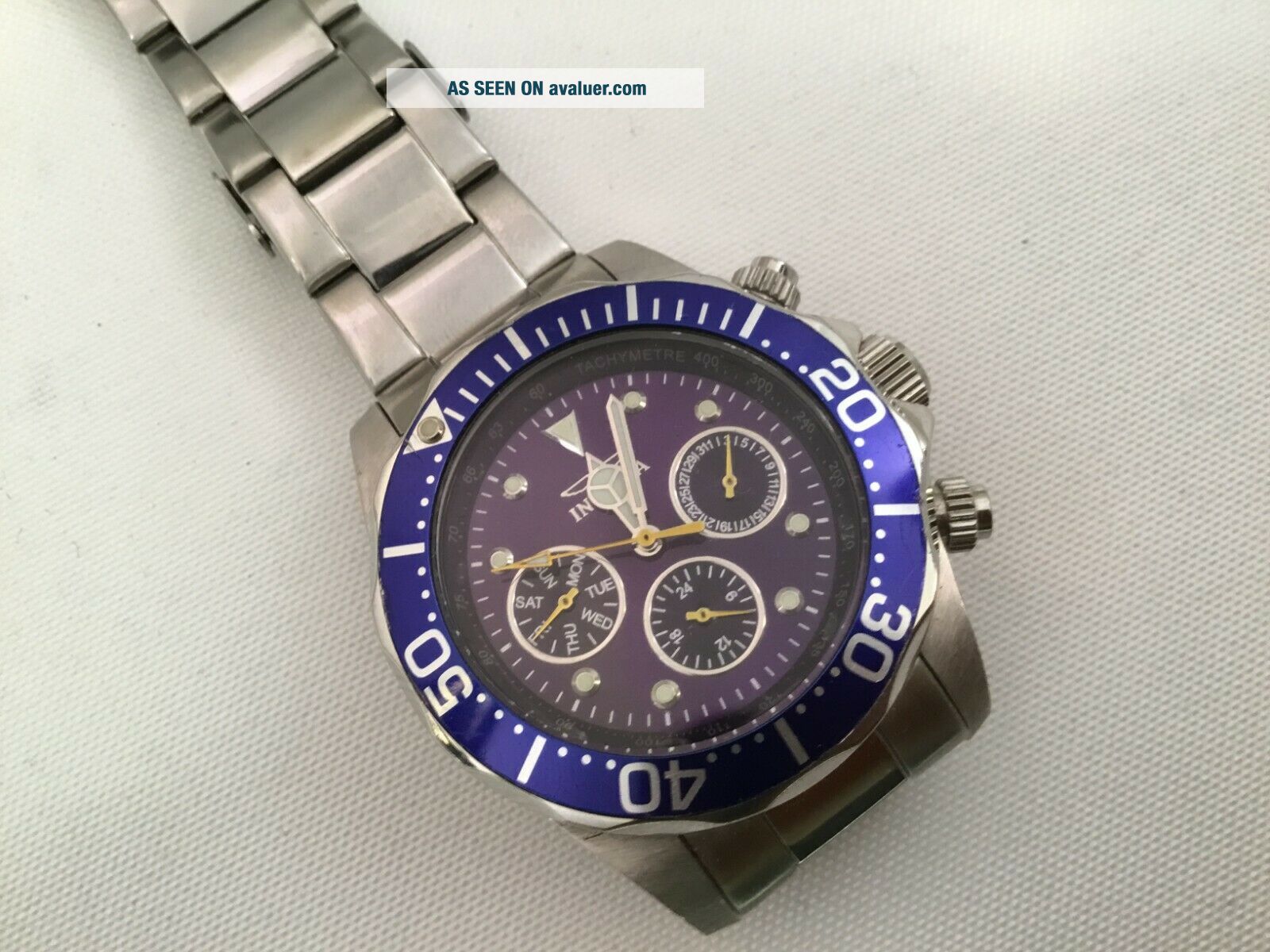 Invicta Pro Diver Chrono Watch Royal Blue Dial Bezel On Stainless ...
