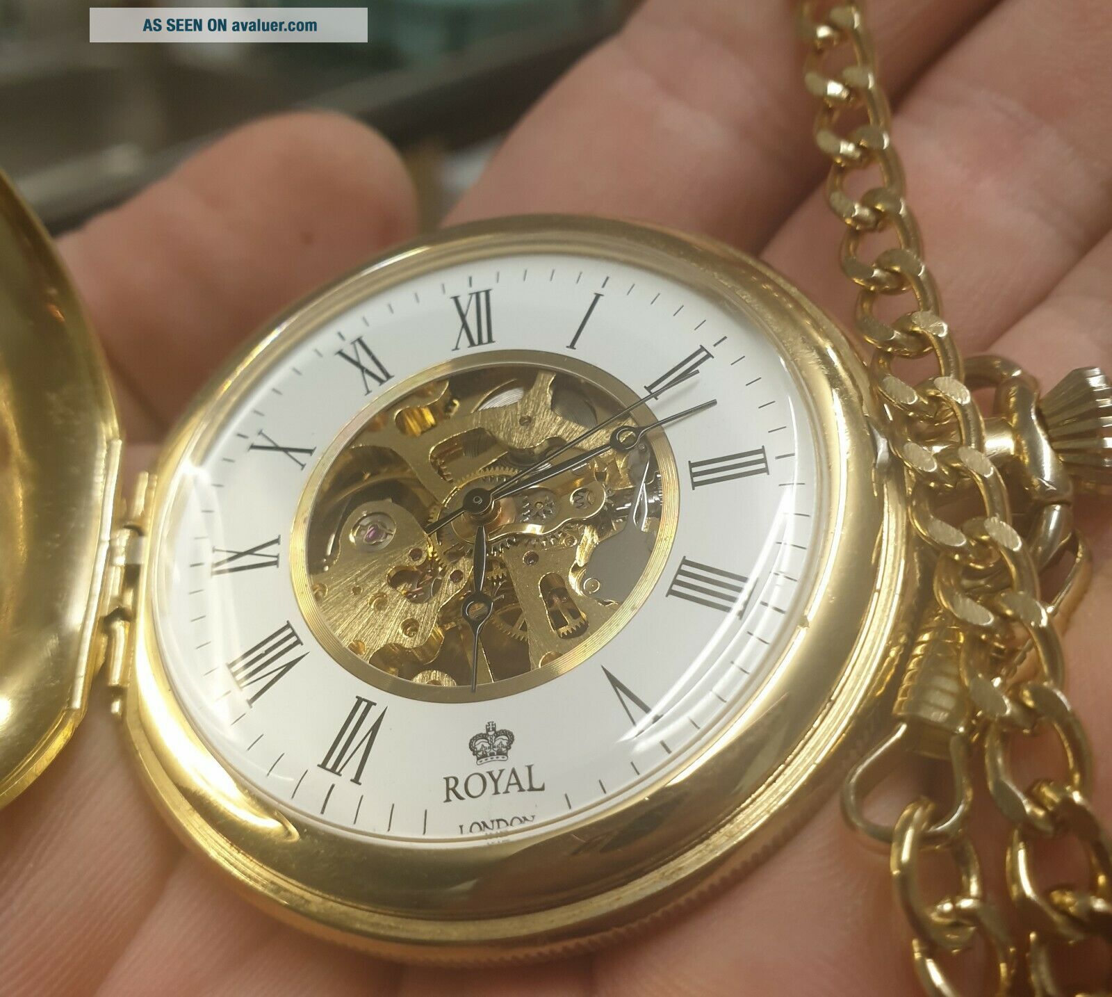 ROYAL LONDON FULL HUNTER POCKET WATCH SKELETON MOVEMENT | #12224569