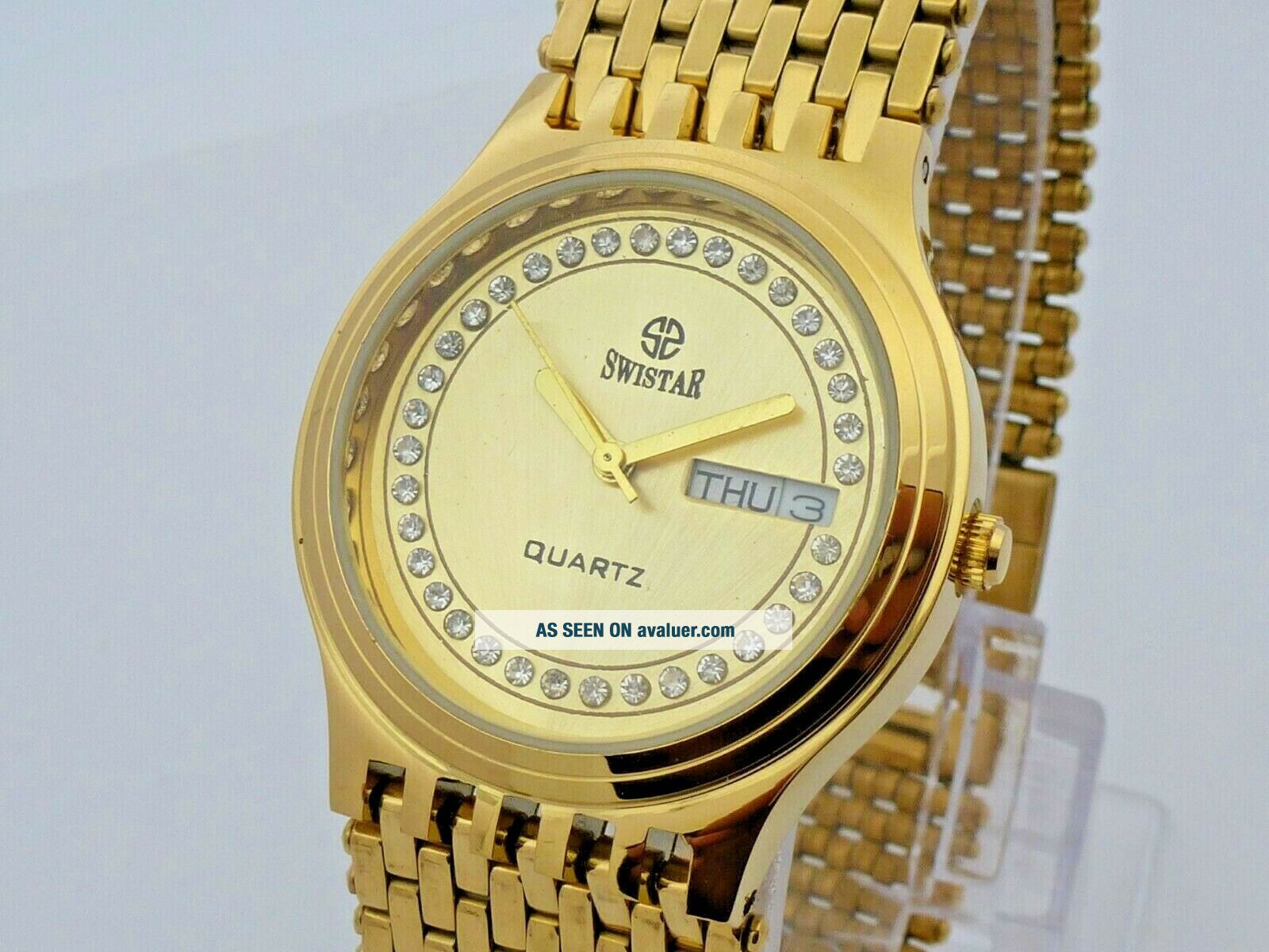VINTAGE MEN ' S SWISTAR DAY DATE QUARTZ GOLDEN DIAL JAPAN MADE WRIST ...